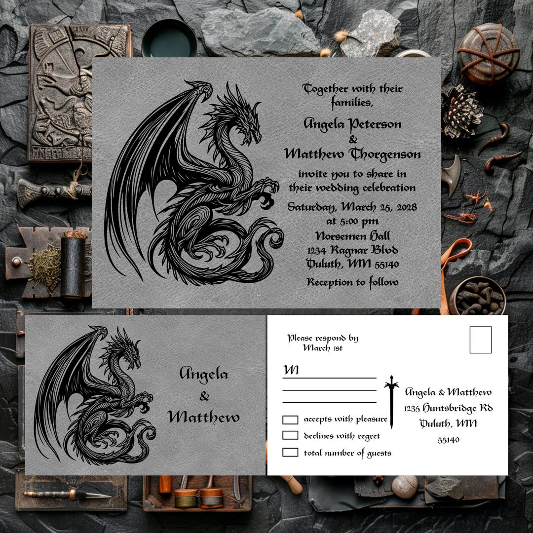 Viking Dragon Wedding Invitation, Medieval Celtic Wedding,viking Gray ...