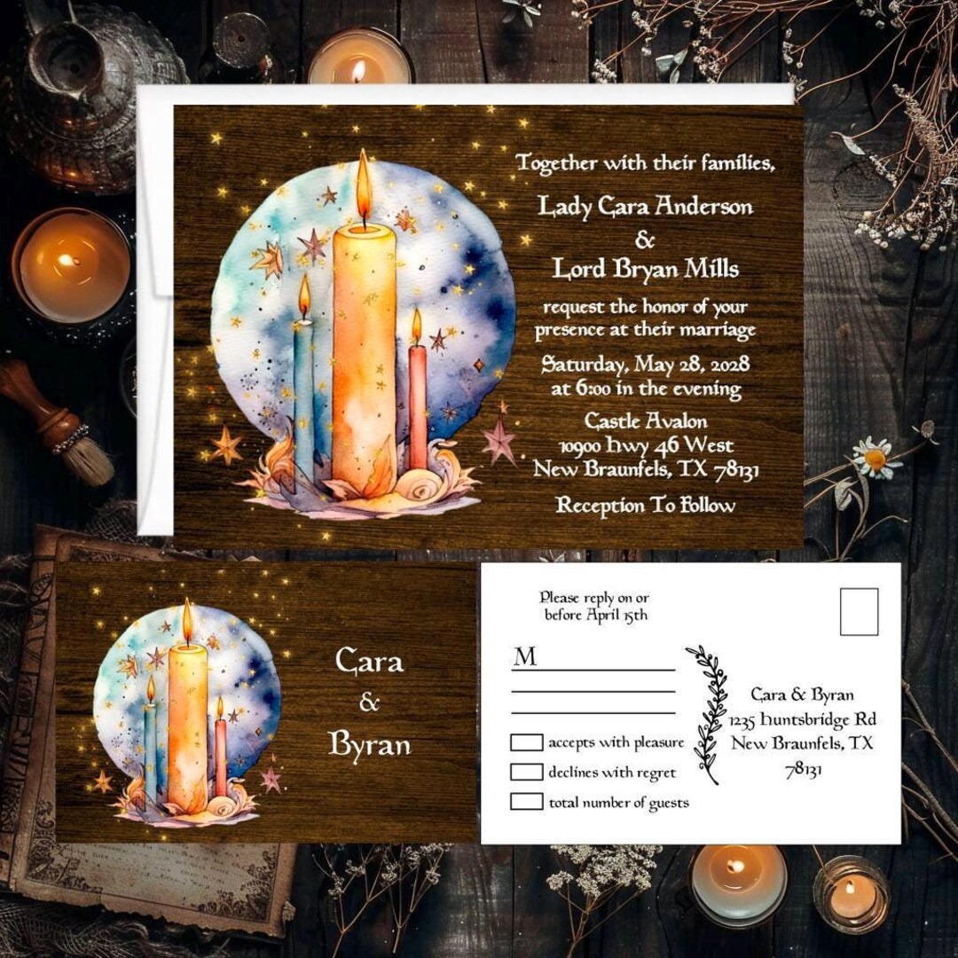 Wiccan Wedding Invitation, Pagan Wedding Invitation, Candles, Crystals ...