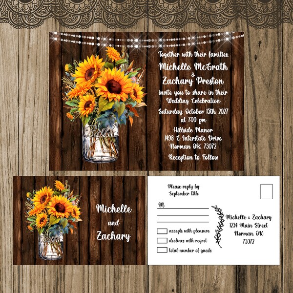 Rustic Sunflower Wedding Invitation - Etsy