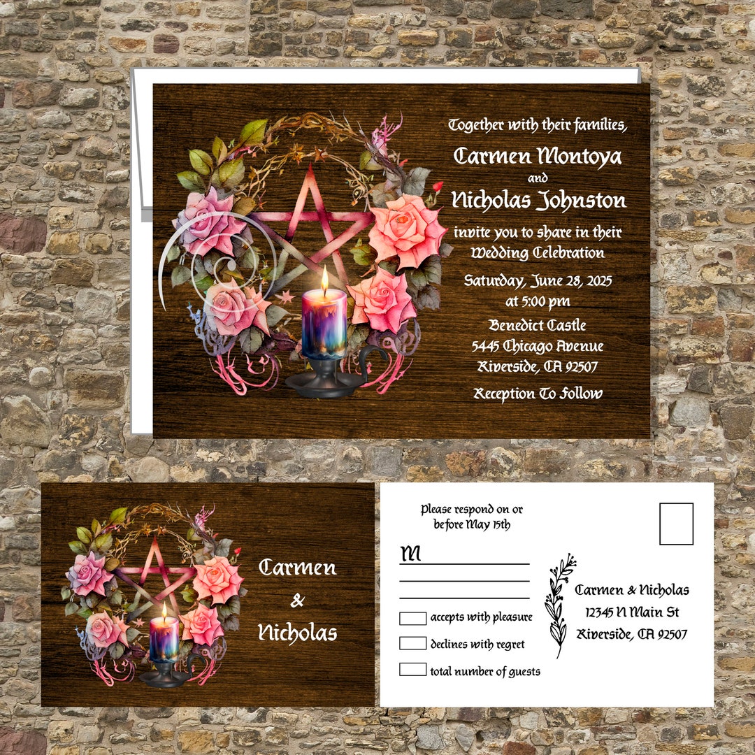 Wiccan Pentagram Wedding Invitation, Pagan Wedding Invitation, Wiccan ...
