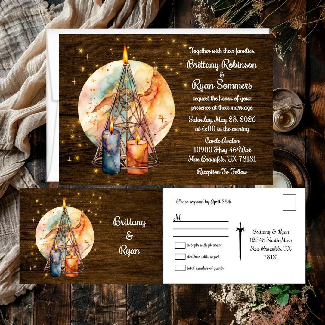 Wiccan Wedding Invitation: Candles, Crystals, Nature's Elements - Etsy