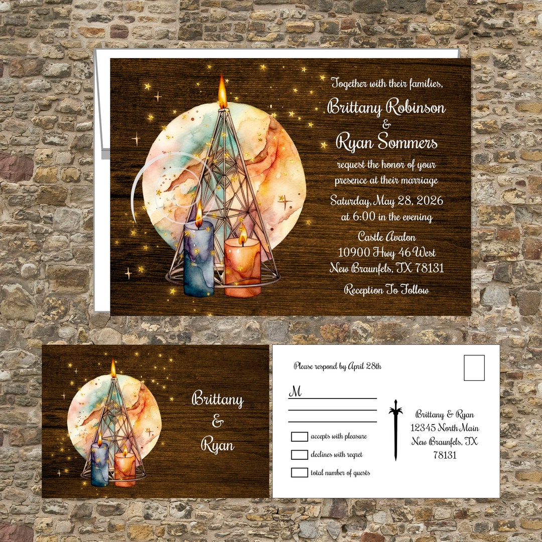 Wiccan Wedding Invitation, Pagan Wedding Invitation, Candles, Crystals ...