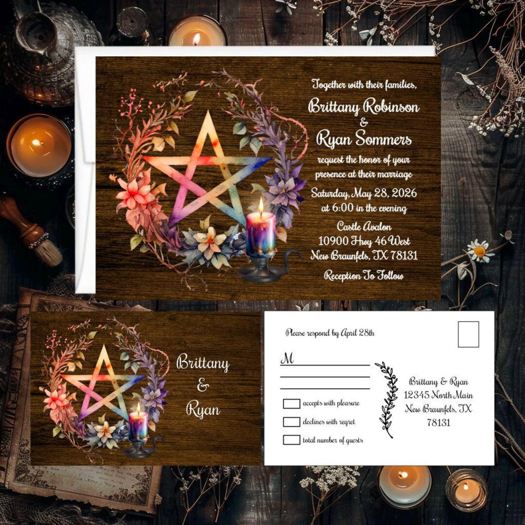 Wiccan Pentagram Wedding Invitation, Pagan Wedding Invitation, Wiccan ...
