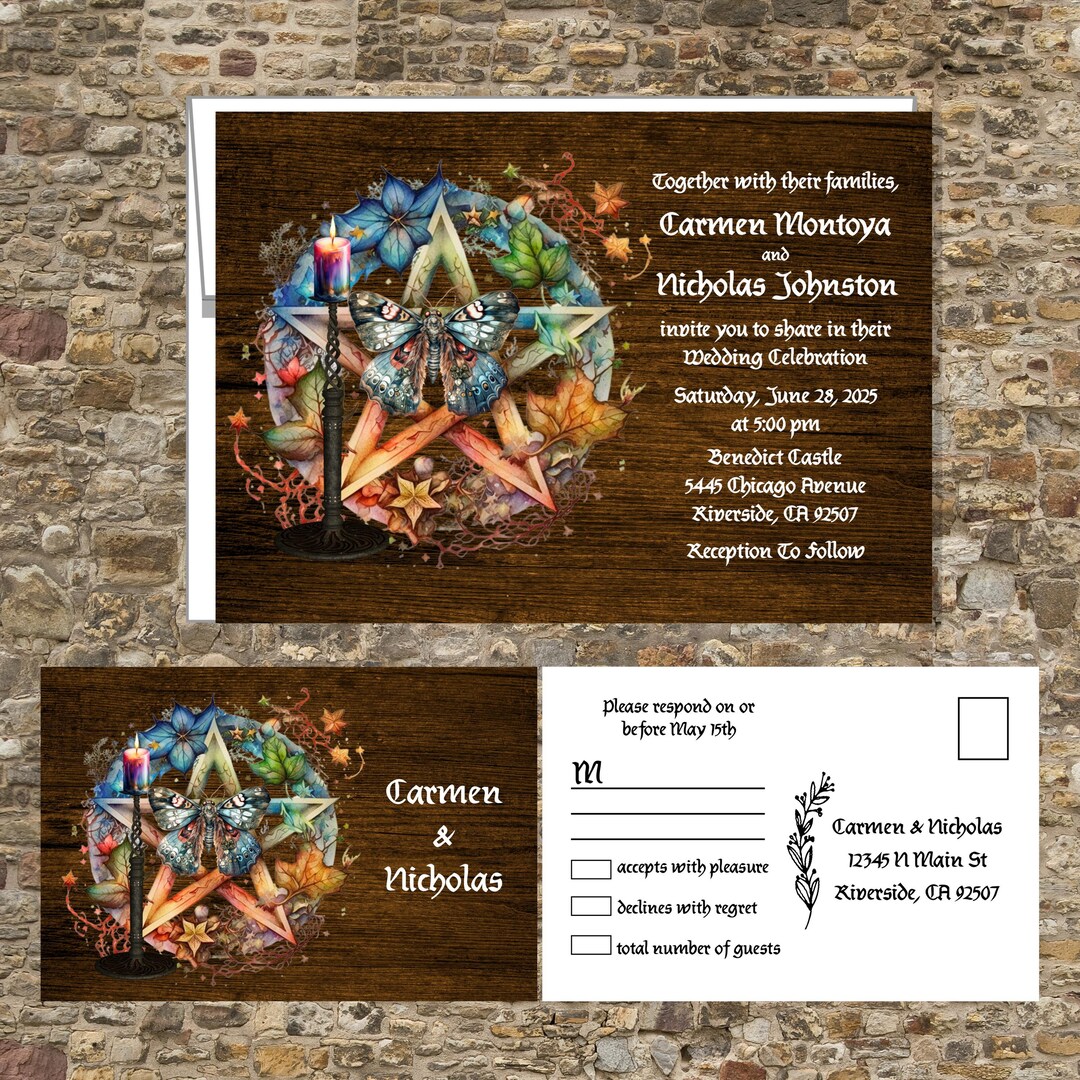 Wiccan Pentagram Wedding Invitation: Floral Handfasting, Pagan ...