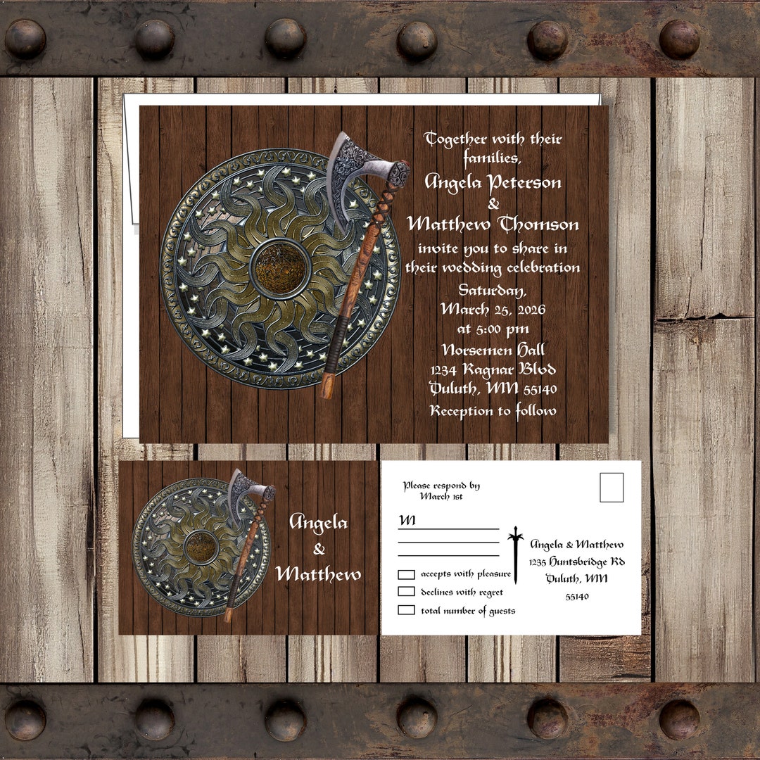 Viking Shield Wedding Invitation: Norse Axe Design - Etsy