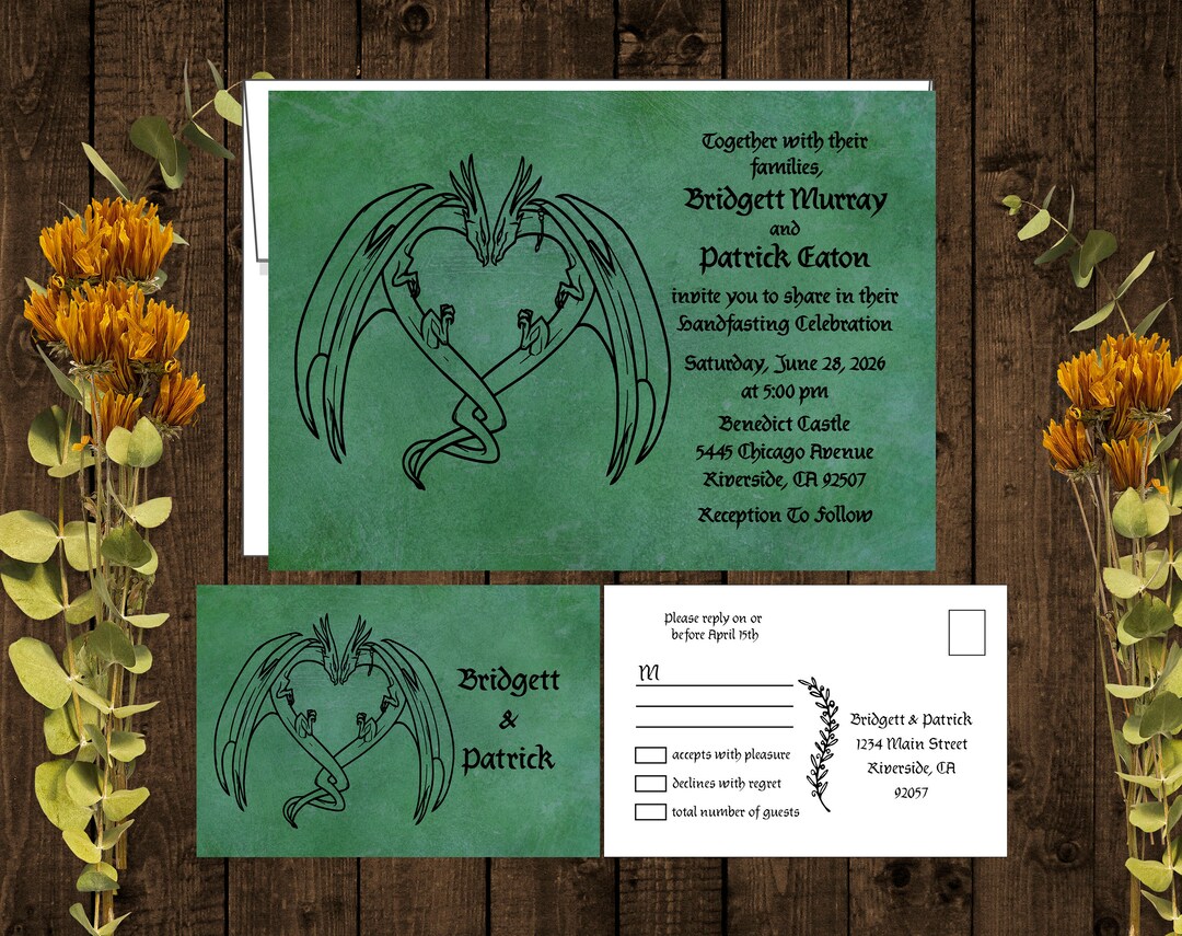 Viking Norse Wedding Invitation, Viking Dragon Design Invitation ...