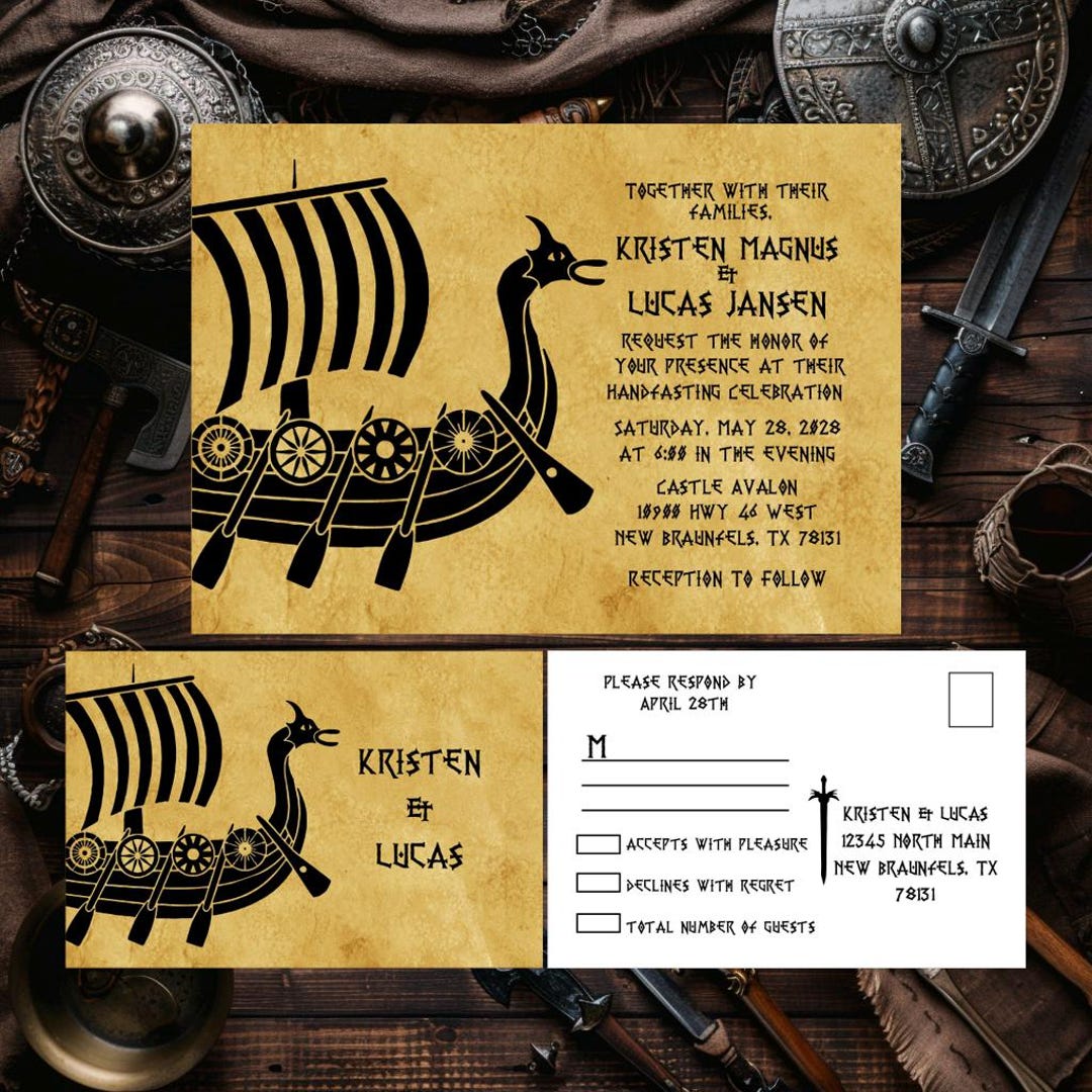 Viking Norse Long Ship Wedding Invitation, Viking Design Invitation ...
