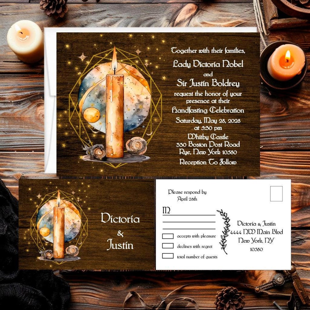 Wiccan Wedding Invitation, Pagan Wedding Invitation, Candles, Crystals ...