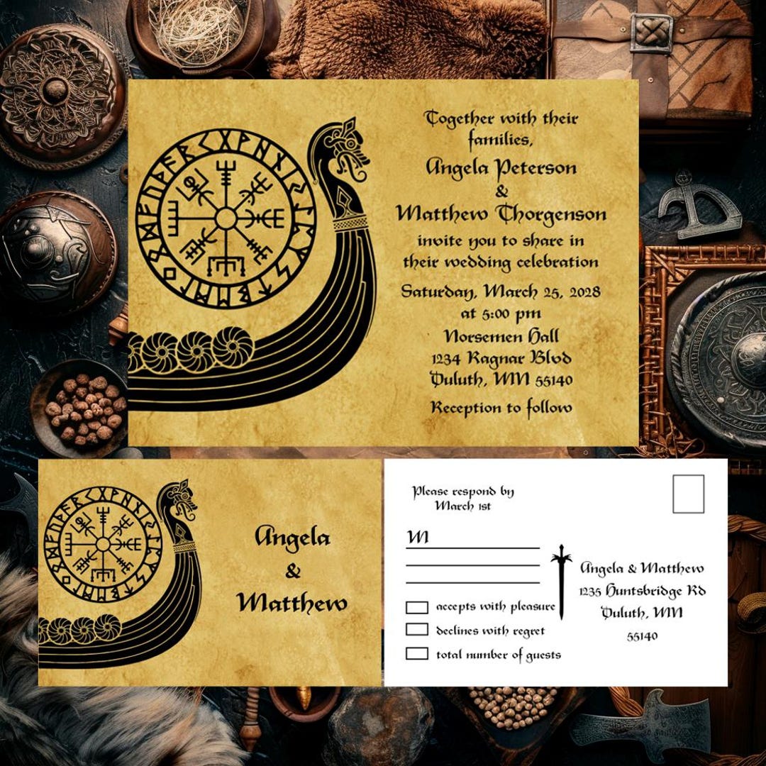 Viking Norse Long Ship Wedding Invitation, Viking Design Invitation ...