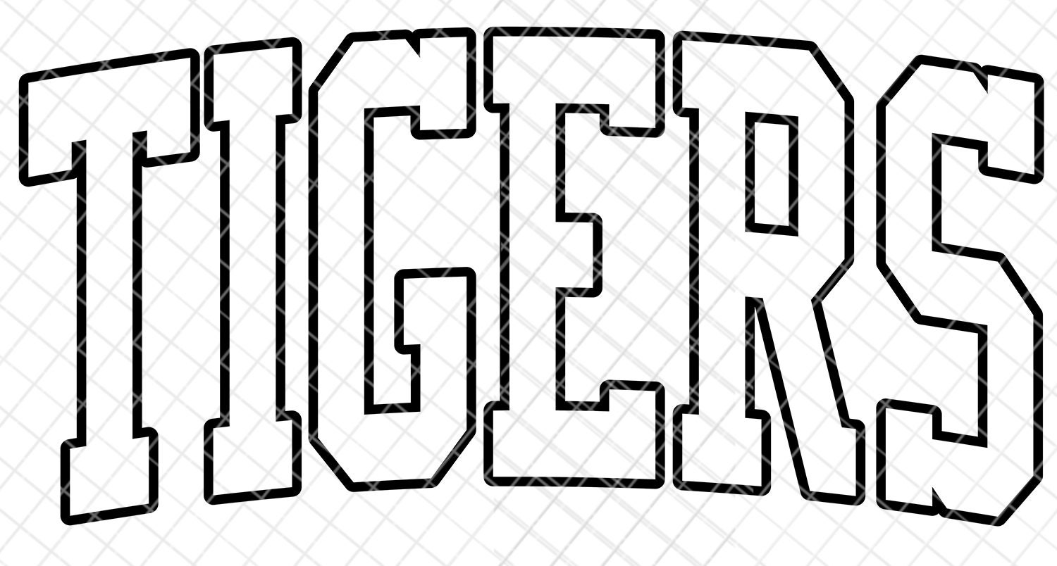 Tigers Black Arched Varsity Outline Mascot PNG/SVG/JPG, Digital ...
