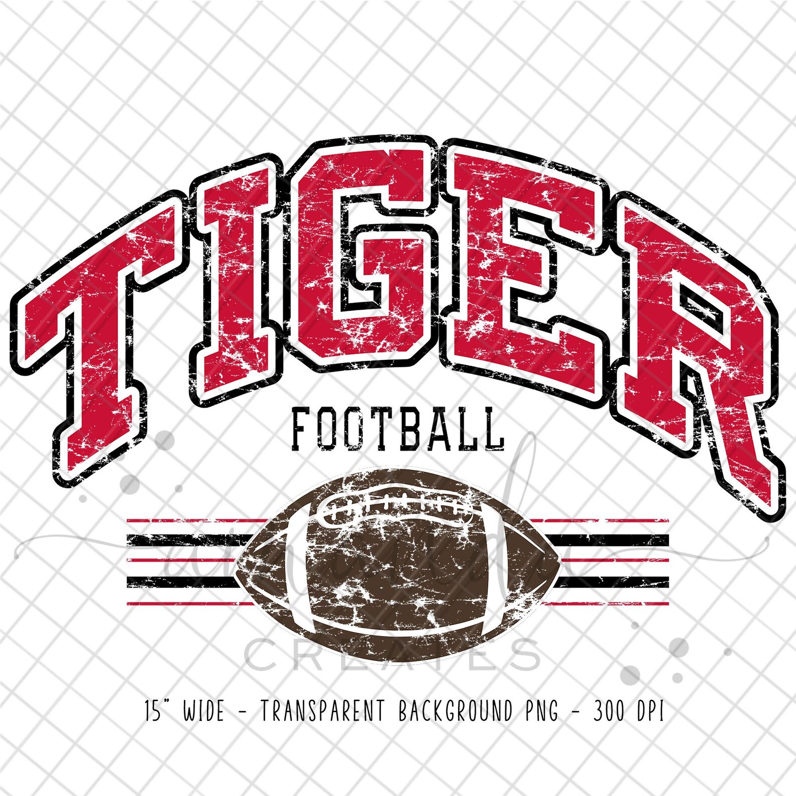 Distressed Tiger Football PNG: School Spirit Graphic (digital Download ...