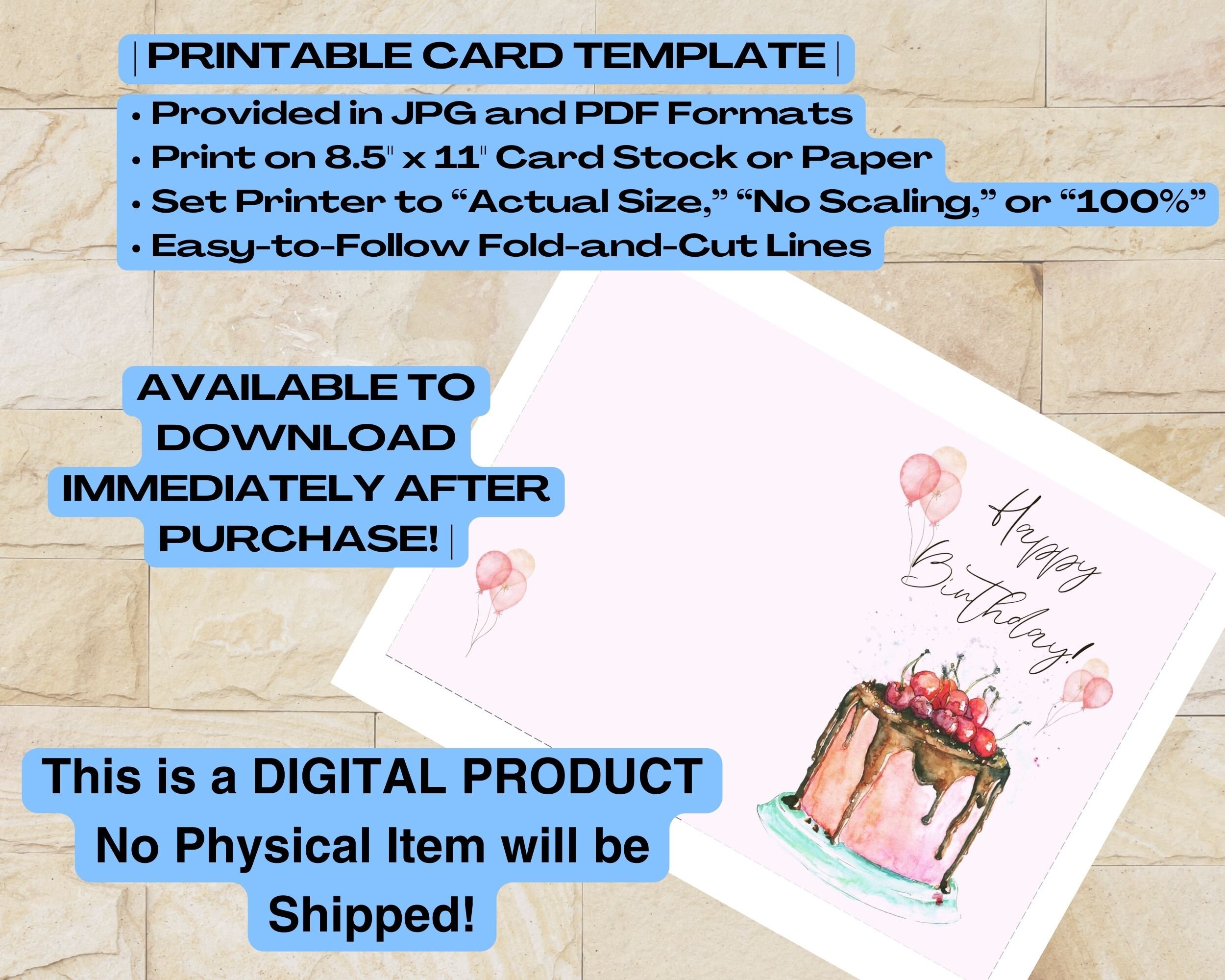 HAPPY BIRTHDAY PRINTABLE Birthday Card Digital Download Birthday Cake ...