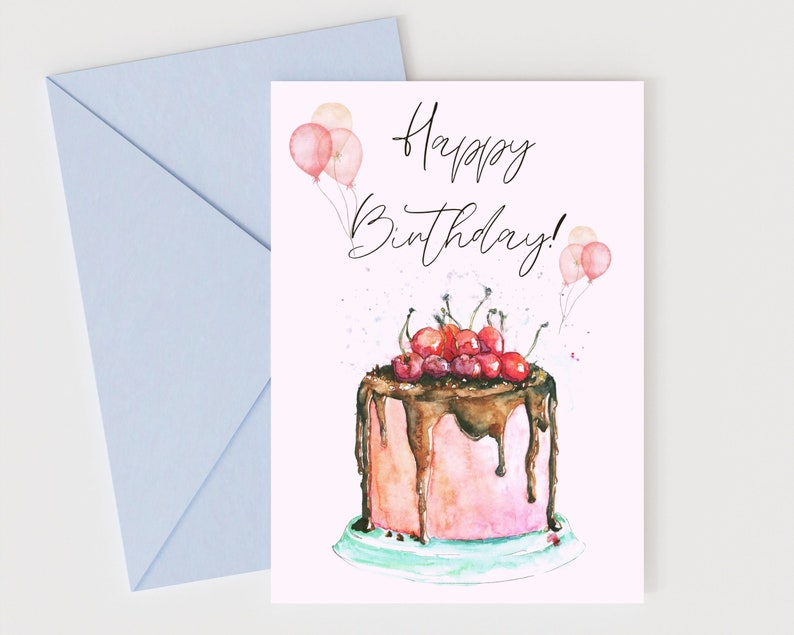 HAPPY BIRTHDAY PRINTABLE Birthday Card Digital Download Birthday Cake ...