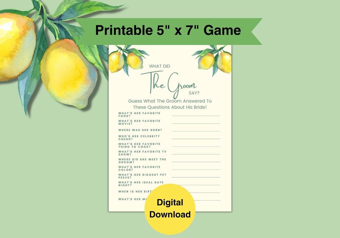 WHAT Did the GROOM SAY Lemon Bridal Game Instant Printable Digital ...
