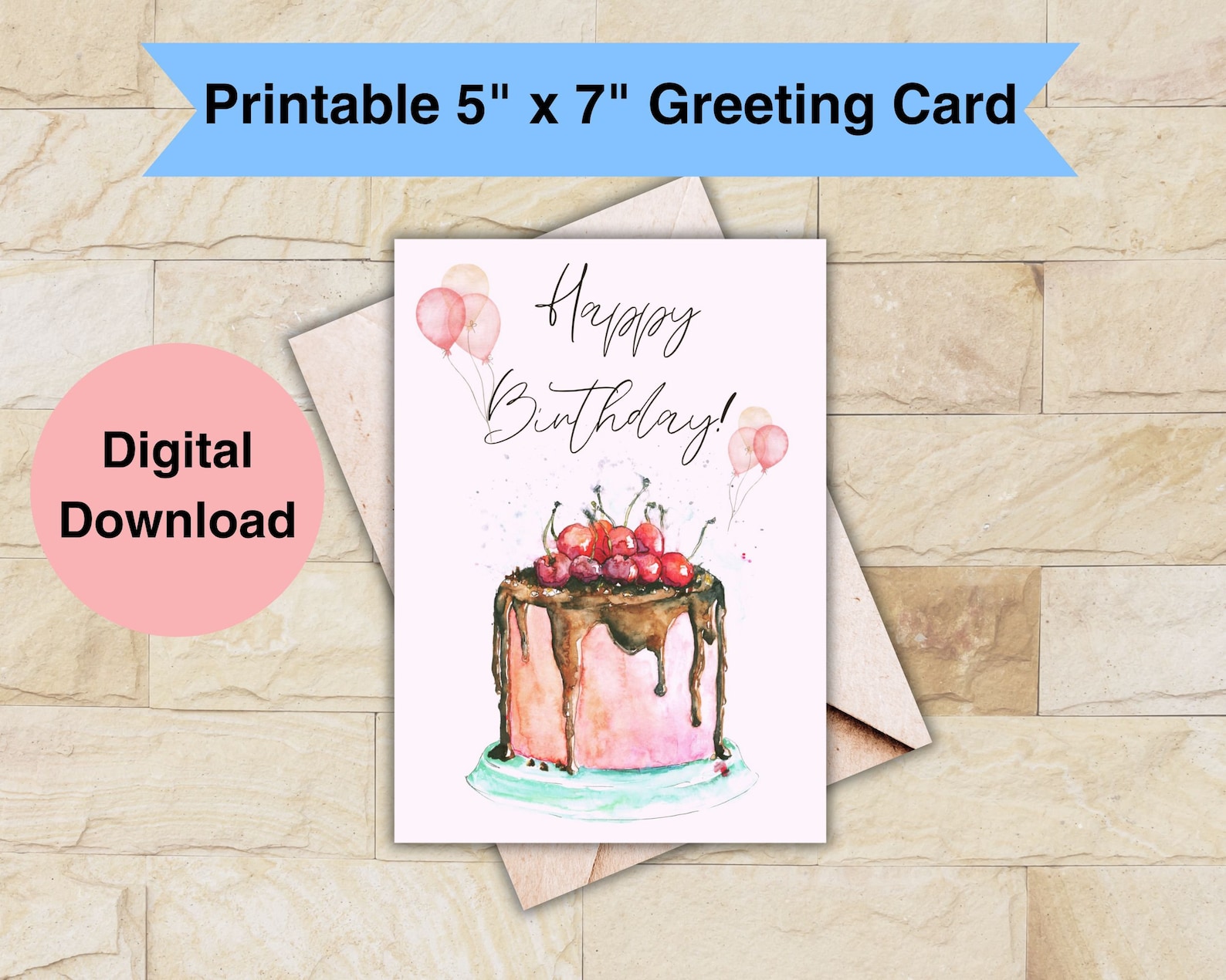 HAPPY BIRTHDAY PRINTABLE Birthday Card Digital Download Birthday Cake ...