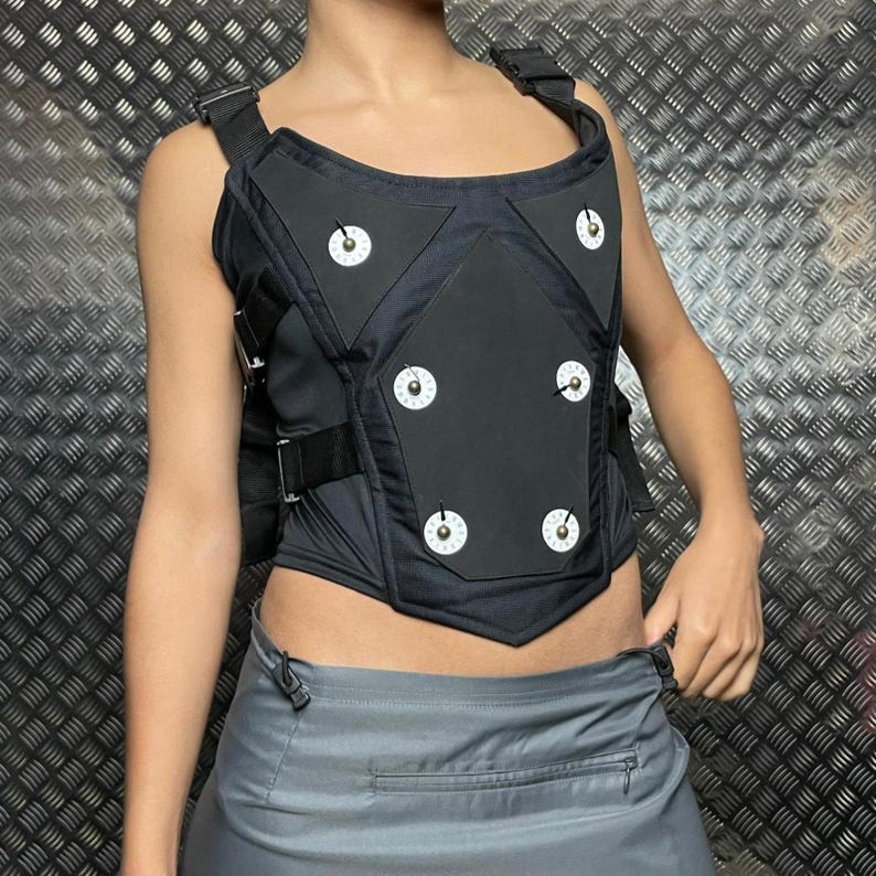Black Tactical Utility Goth Motorcycle Sleeveless Short Vest - Etsy