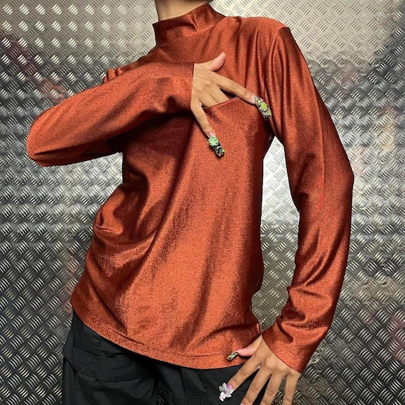 Vintage fotus shiny turtleneck top - Gem