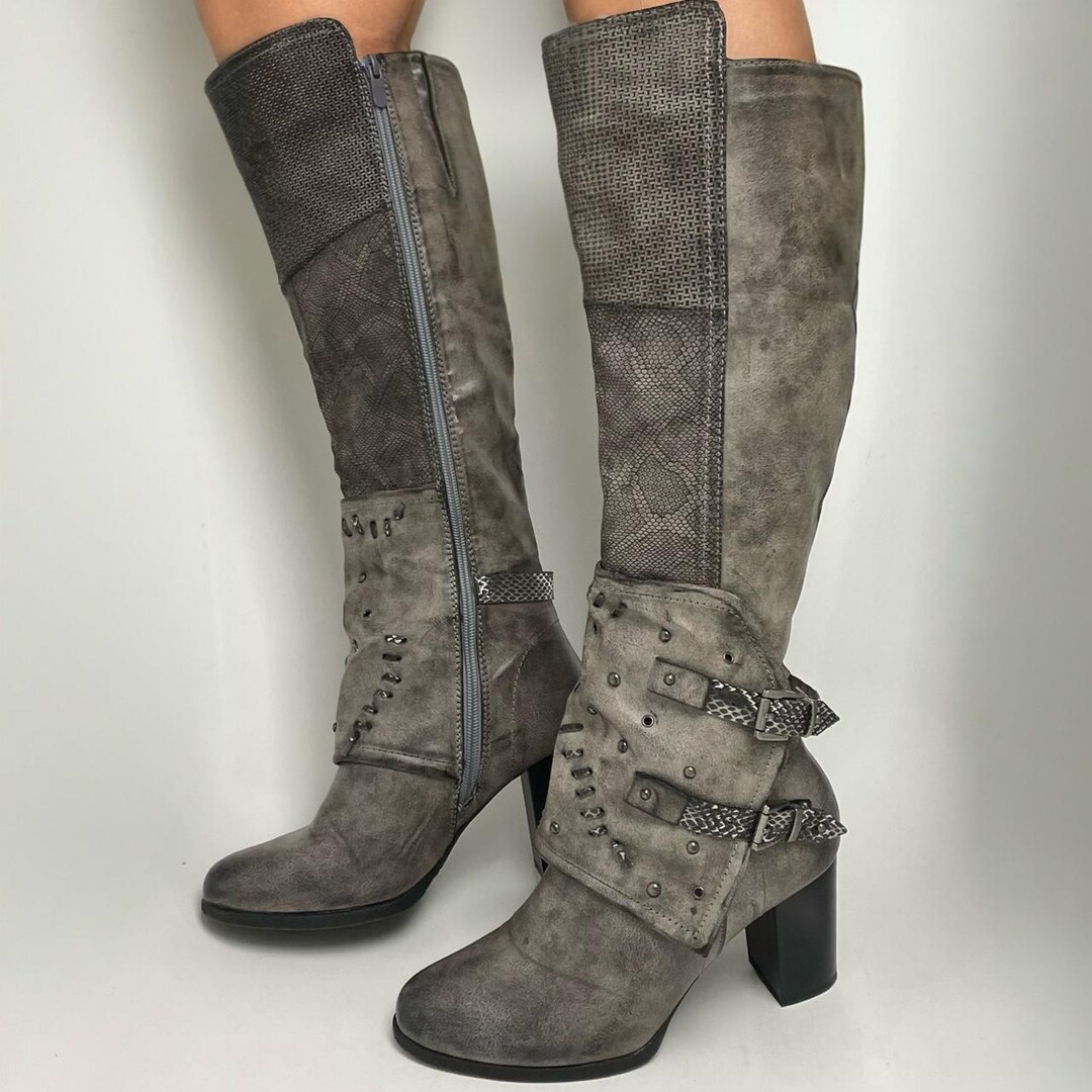 Patchwork Block Heel Nomad Boots - Etsy