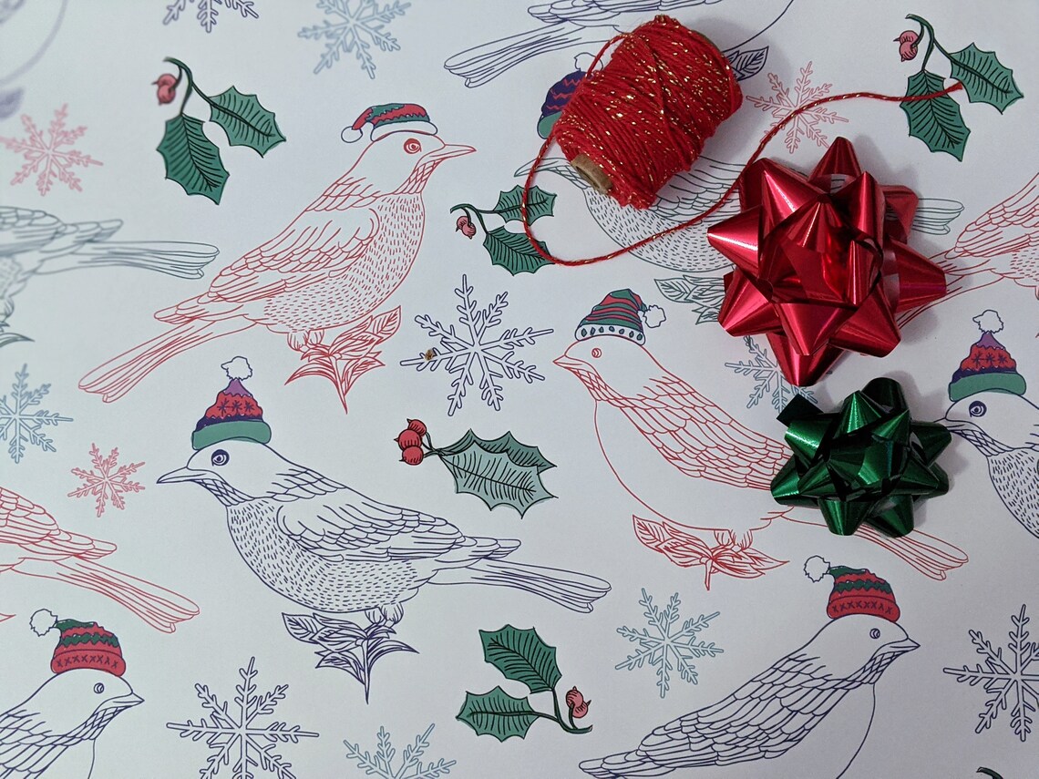Christmas Bird Wrapping Paper - Etsy