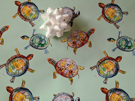 Bright Turtle Tortoise Wrapping Paper | Etsy