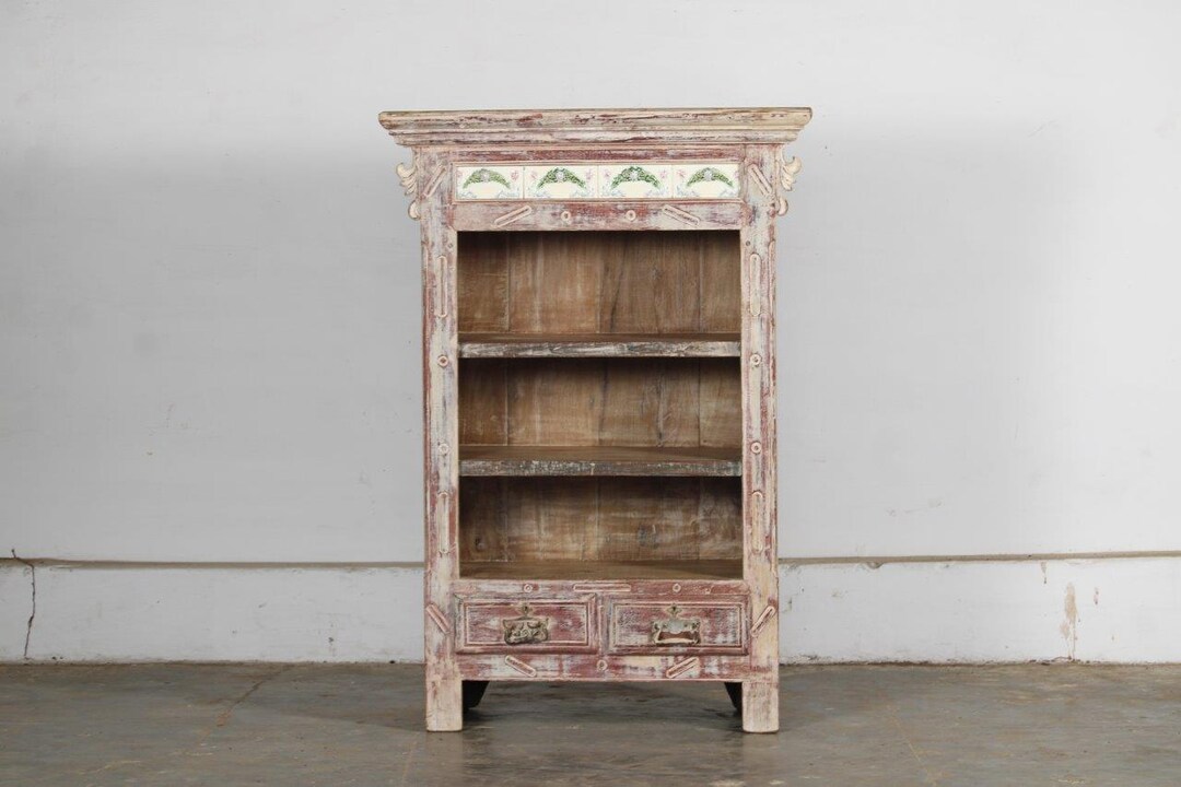Vintage Anglo-indian Teakwood and Tile Small Bookcase - Etsy