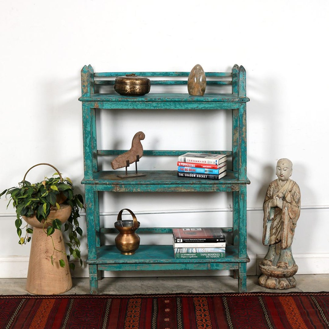 Vintage Indian Painted Teakwood Kitchen Shelf or Bookshelf - Etsy