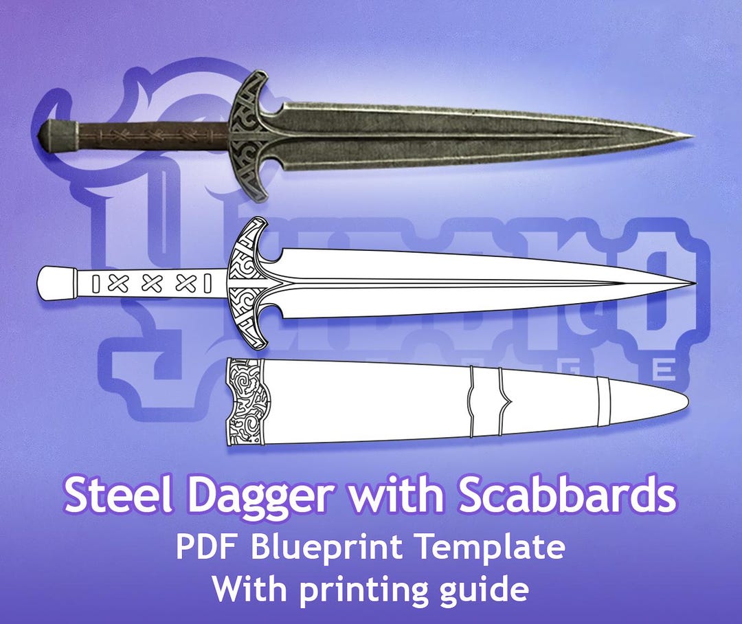 Steel Dagger With Scabbards Skyrim Blueprint Cosplay Crafting Pattern ...