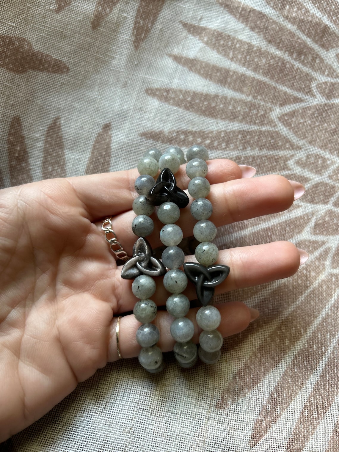 Silver Obsidian Celtic Knot With Labradorite 8mm Beaded Bracelet 7.5 ...