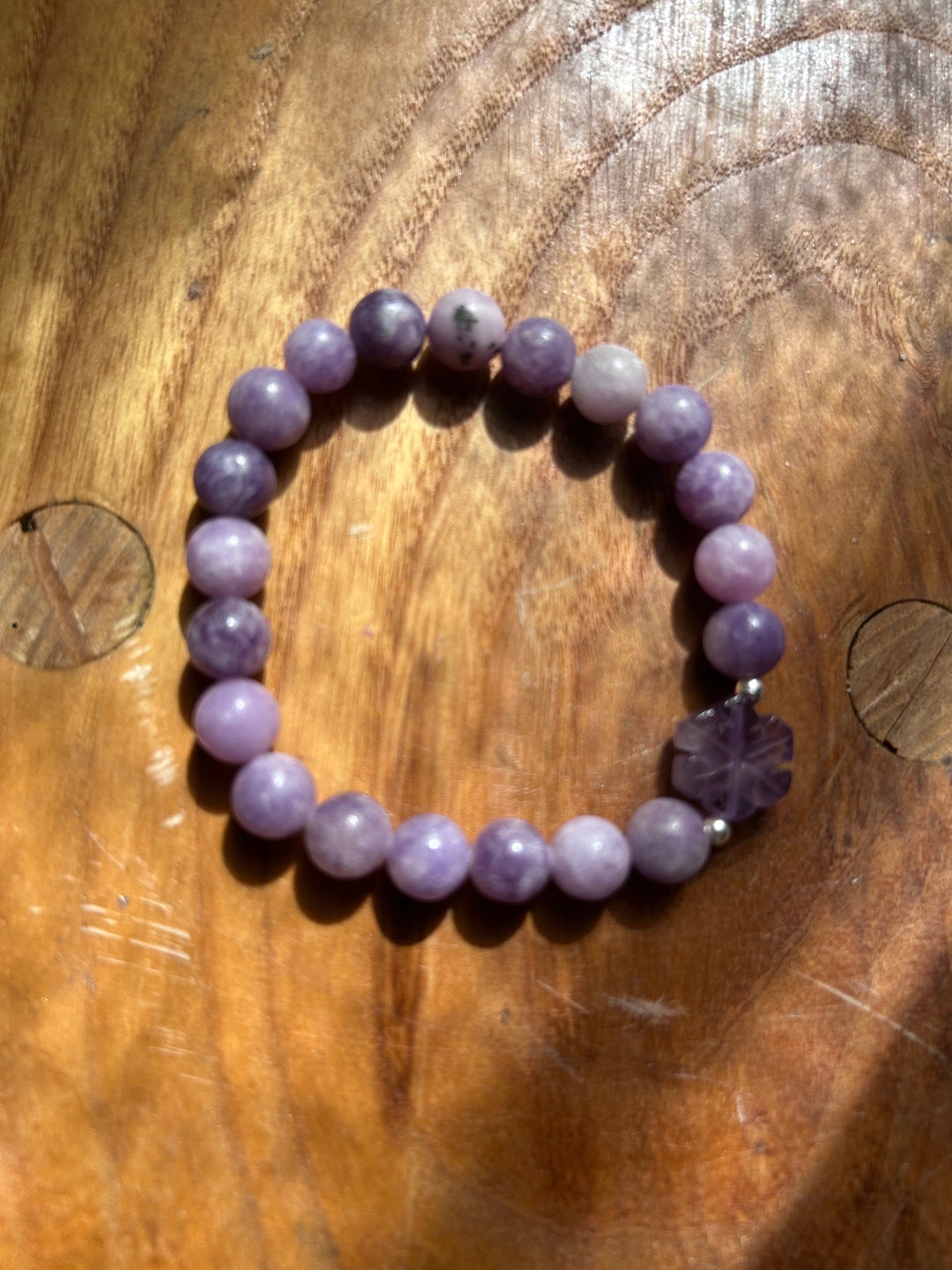 Amethyst Snowflake Carving With 8mm Purple Mica Beaded Bracelet - Etsy