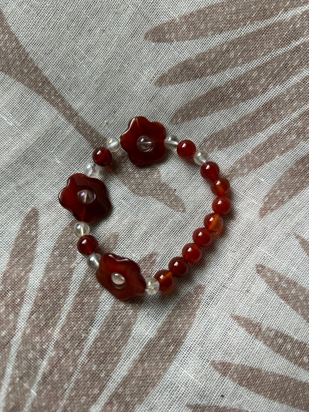 Carnelian Flower Bracelet: Aura Citrine Beaded Jewelry (7.5") - Etsy