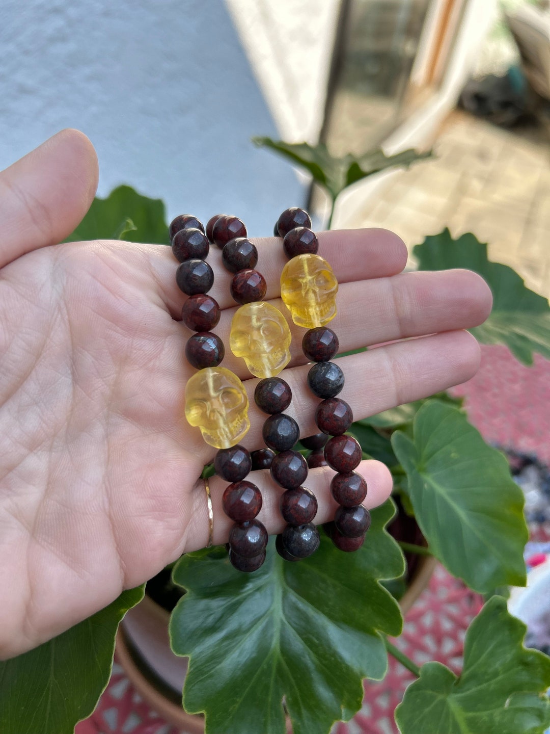 Fluorite Carved Skull With Chicken Blood Cinnabar Jasper 8mm Beaded ...