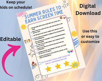 Behavior Chart for Kids, Pack Lunch Editable, Summer Rules Printable ...