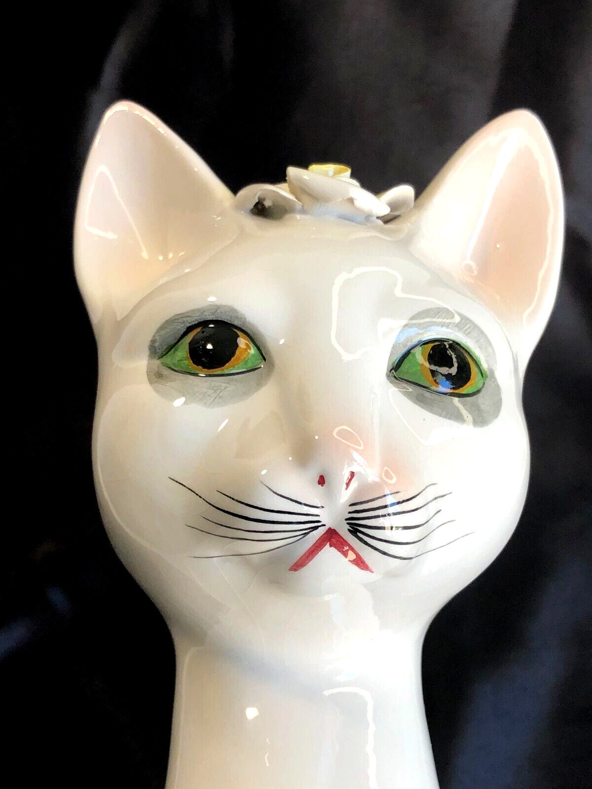 Vintage 14 White Long Neck Cat Kitty Figurine Applied Roses MCM Kitschy ...