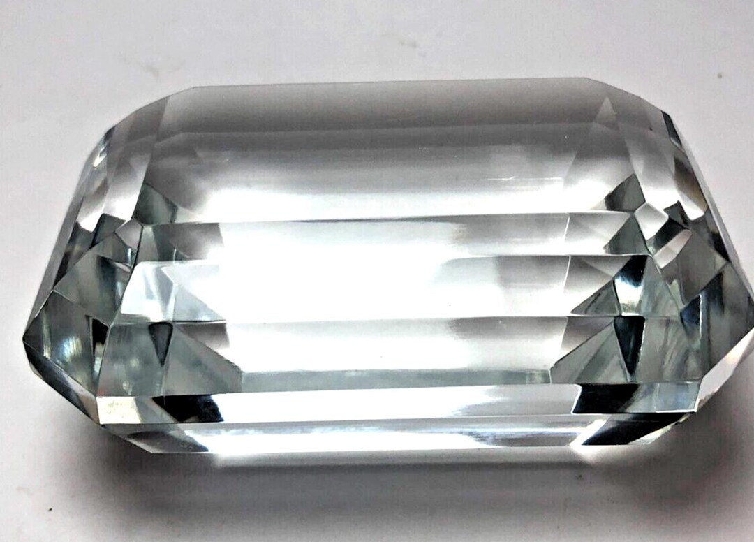 Tiffany & Co Clear Faceted Crystal Emerald Cut Diamond Gem Paperweight ...