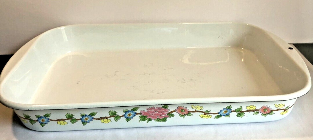 Vintage Kamenstein Enamel Shallow Baking Roasting Serving Pan 1983 ...
