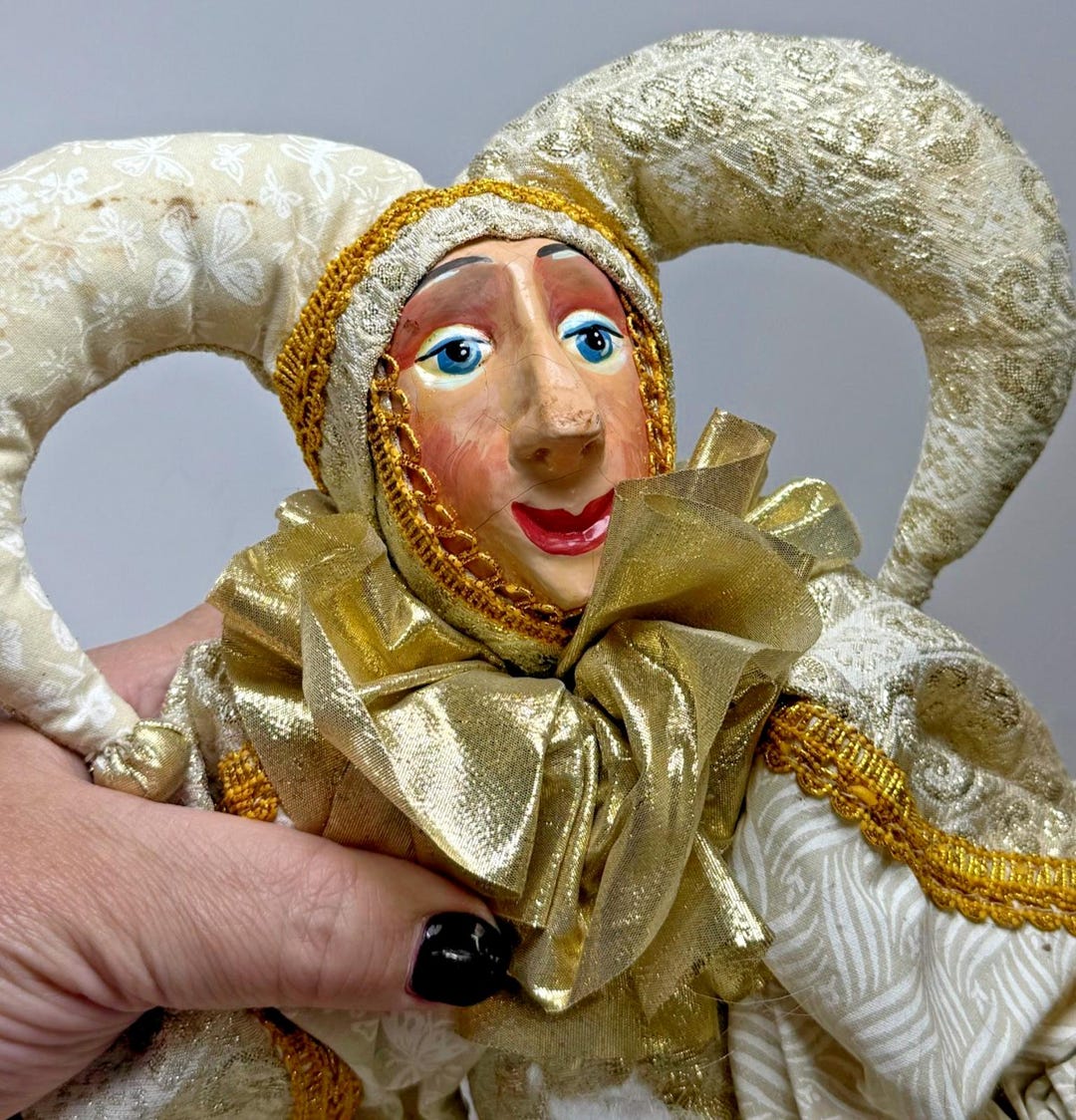 Vintage 20" Handmade Russian Court Jester Harlequin Joker Doll Gold ...