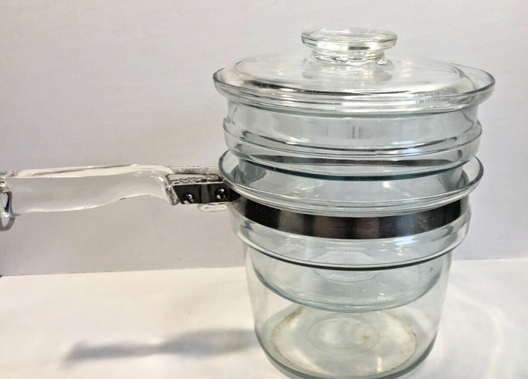 Pyrex Flameware Double Boiler 1 1/2 Quart With Lid #6283 Stainless Only ...