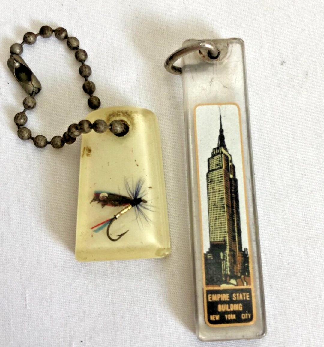 Vintage Keychain NYC Empire State Building & Encased Fly Fishing Lure ...