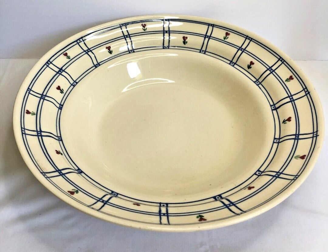 Vintage Hartstone Pottery 14 Pasta Serving Bowl Windowpane Red Heart ...