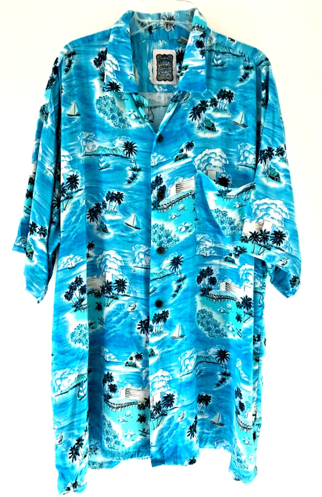 Ocean Current Vintage Original Men's Shirt XL Blue Hawaiian Sail Boat ...