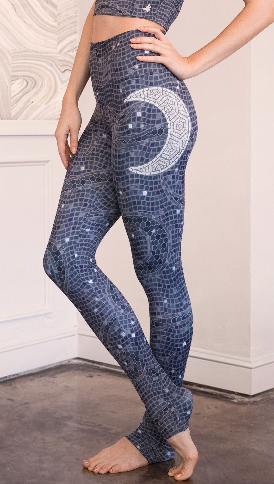 Celestial Mosaic Leggings With Moon on Hip Night Sky Blue | Etsy