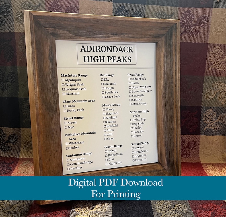 46 Adirondack High Peaks Printable Checklist | ADK High Peaks Checkbox ...