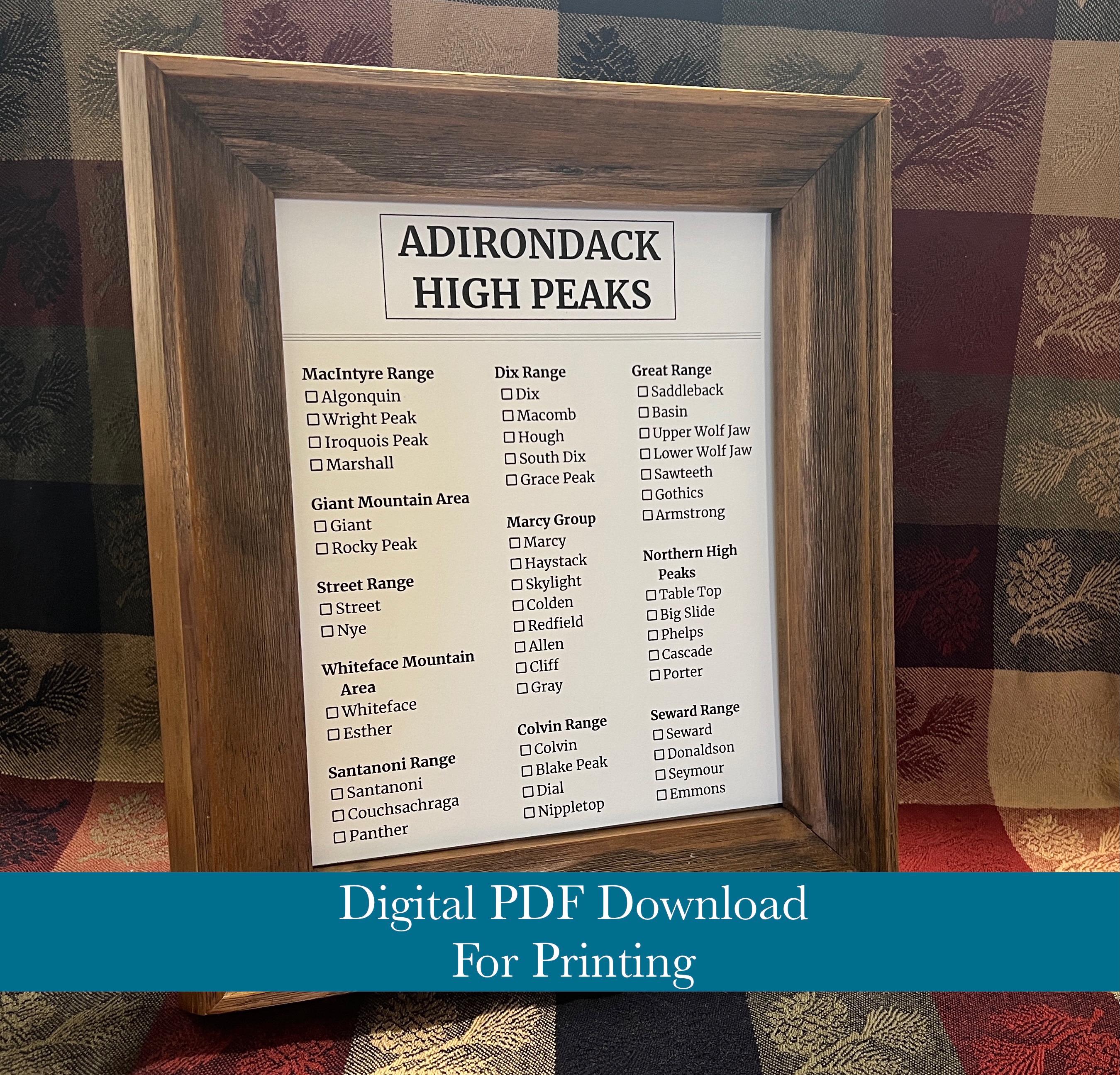 46 Adirondack High Peaks Printable Checklist | ADK High Peaks Checkbox ...