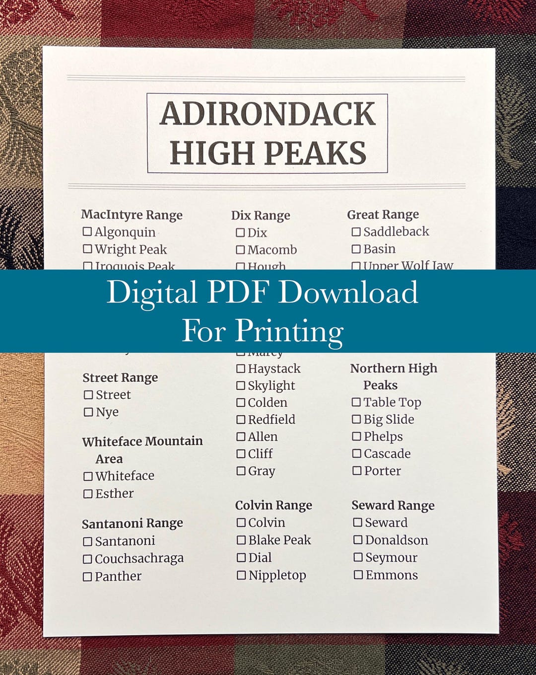 46 Adirondack High Peaks Printable Checklist | ADK High Peaks Checkbox ...