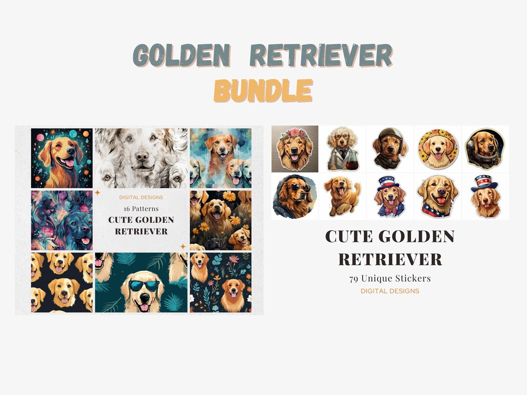 Golden Retriever Bundle - Unique Patterns & Stickers - Perfect for Dog ...