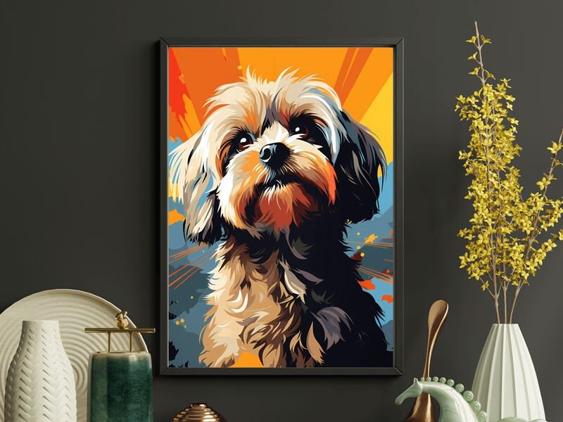 Classic Shih Tzu Dog Art, Retro Wall Decor, Modern Stencil Illustration ...
