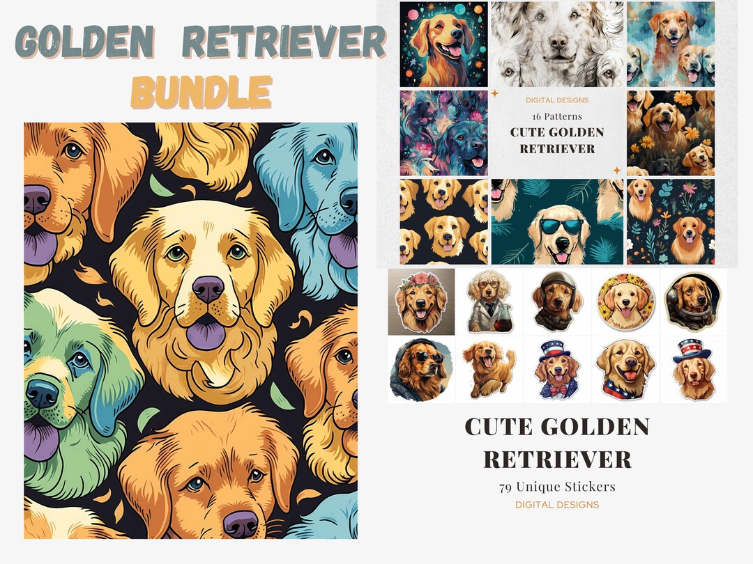 Golden Retriever Bundle - Unique Patterns, Stickers & Coloring Book ...