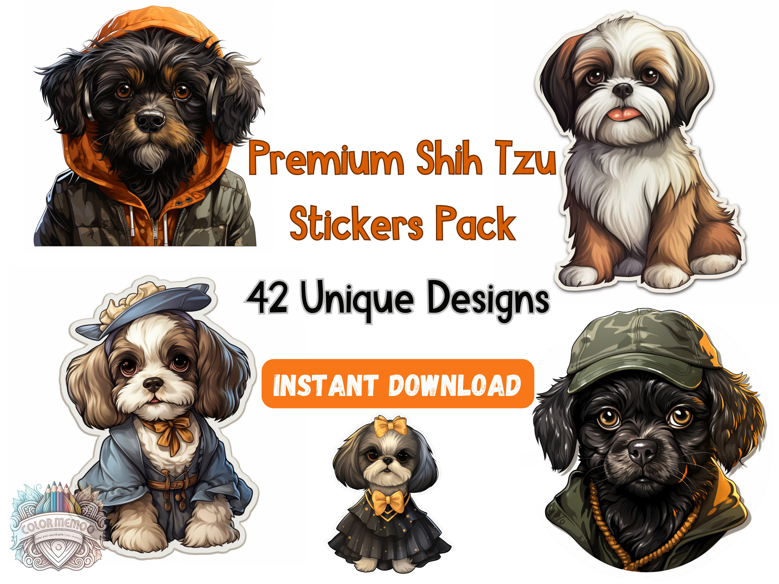 Shih Tzu Stickers Pack - 44 Adorable and Unique Designs - Ideal for Dog ...