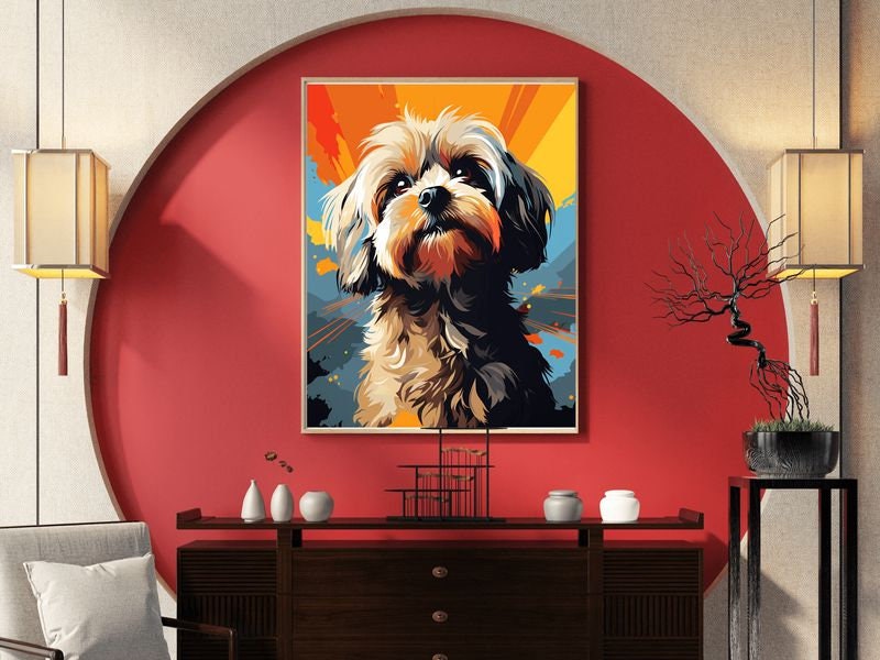 Classic Shih Tzu Dog Art, Retro Wall Decor, Modern Stencil Illustration ...