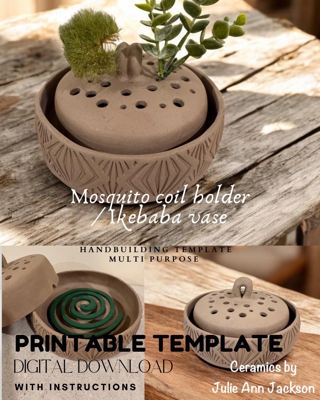 Pottery Template: DIY Mosquito Coil Holder/ikebana Vase (PDF ...
